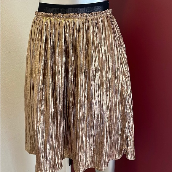 Skirts | Metallic Gold Pleated Skirt | Poshmark